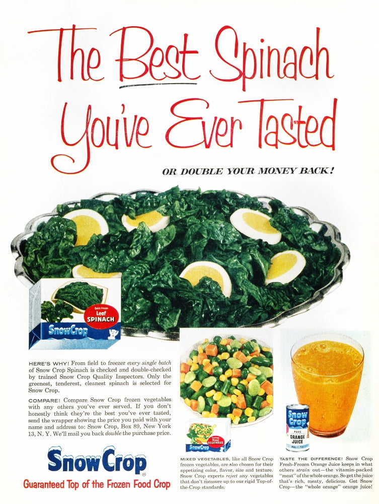 Frozen Food Ad, 1957. /N'The Best Spinach You'Ve Ever Tasted ...