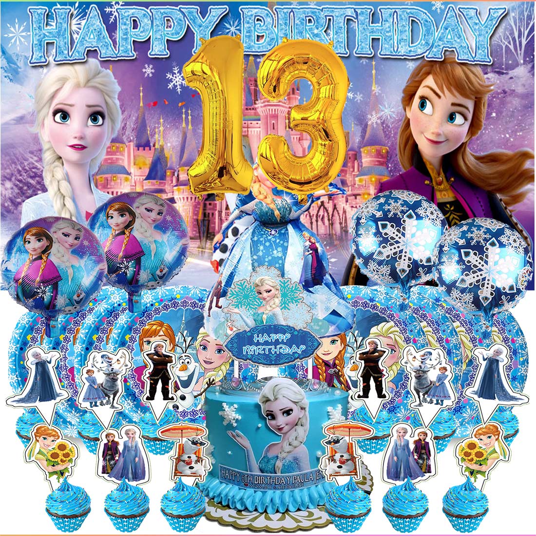 Frozen Girl 13th Tableware Balloons Cake Toppers Backdrop Banner ...