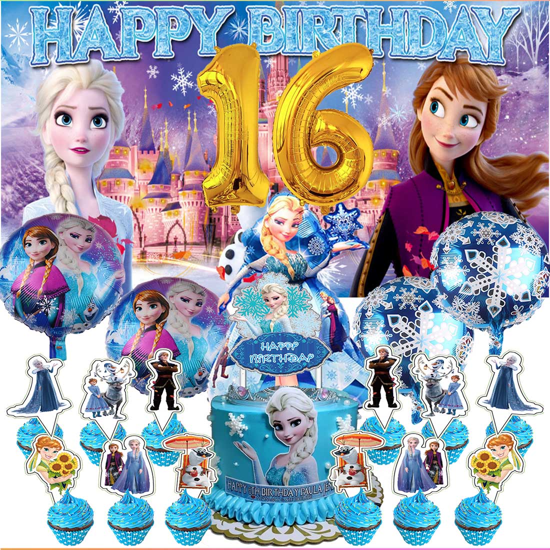 Frozen Girl Party Supplies Decor 16th Kit Balloons Birthday Cake Topper ...