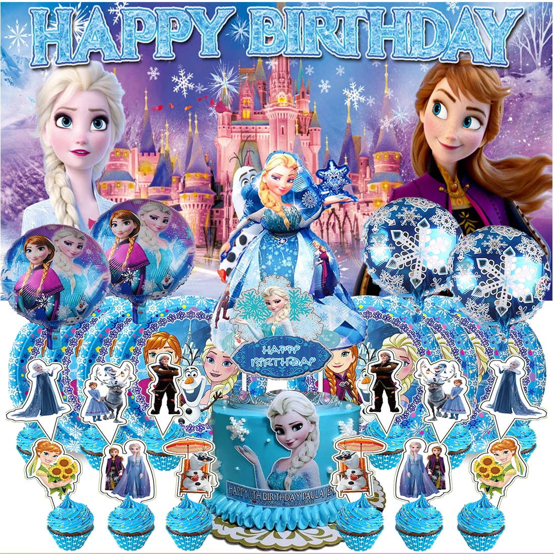 Frozen Girl Supplies Plates Decoration Backdrop Banner Birthday Decor ...