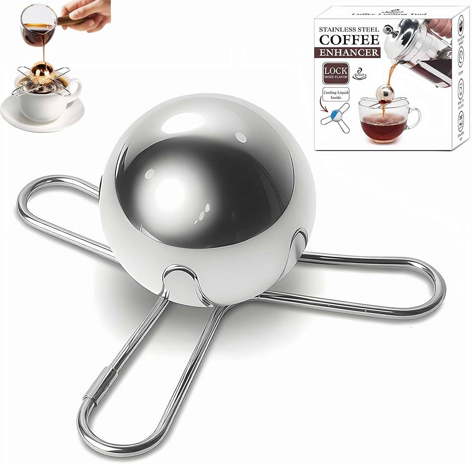 Frozen Ice Ball for Espresso,Stainless Steel Coffee Cooler,Ice Coffee Balls with Stand,Reusable ...