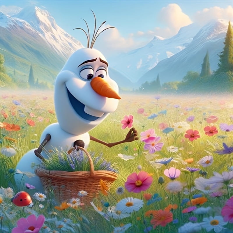Frozen Olaf in Flower Field 5D DIY Diamond Painting Kit, Round Diamond ...