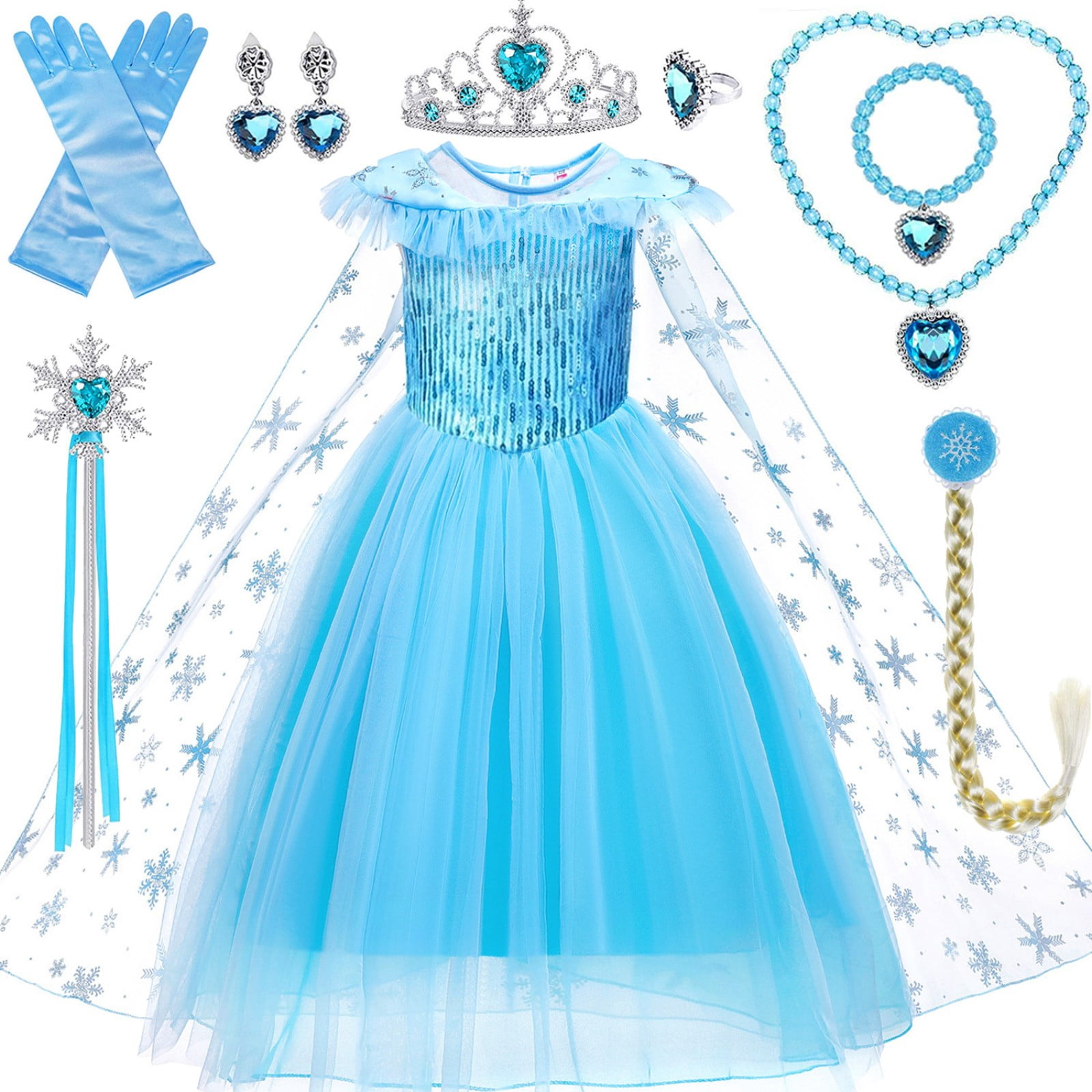 Frozen Princess Costume with Accessories - Fancy Elsa Dress up for ...