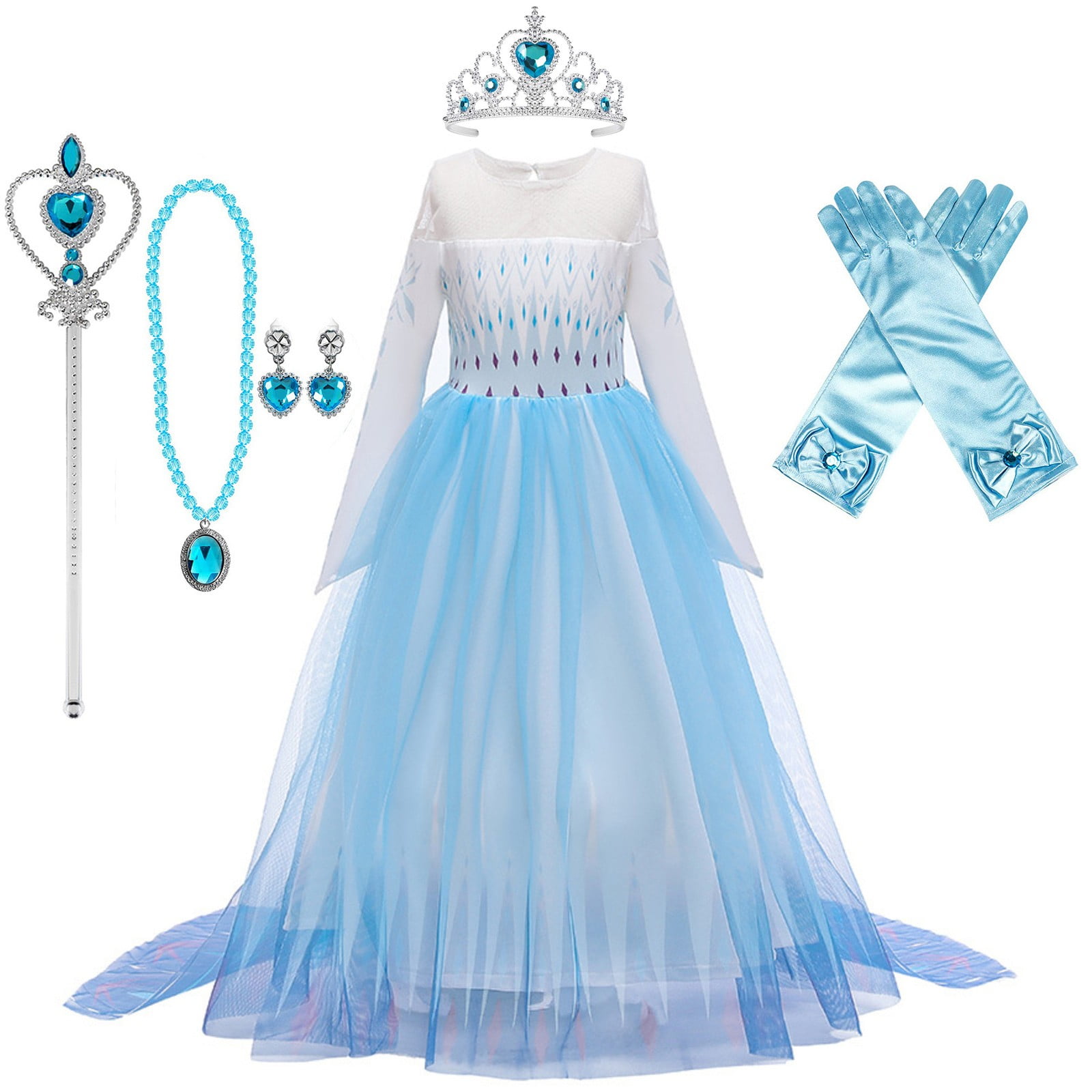 Frozen Princess Elsa Cosplay Costume & Accessories - 6Pcs Girls Elsa ...
