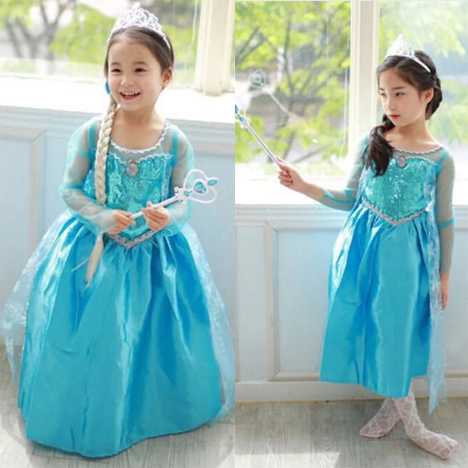 Frozen Princess Elsa Dress up for Girls - With Glittering Snowflake ...