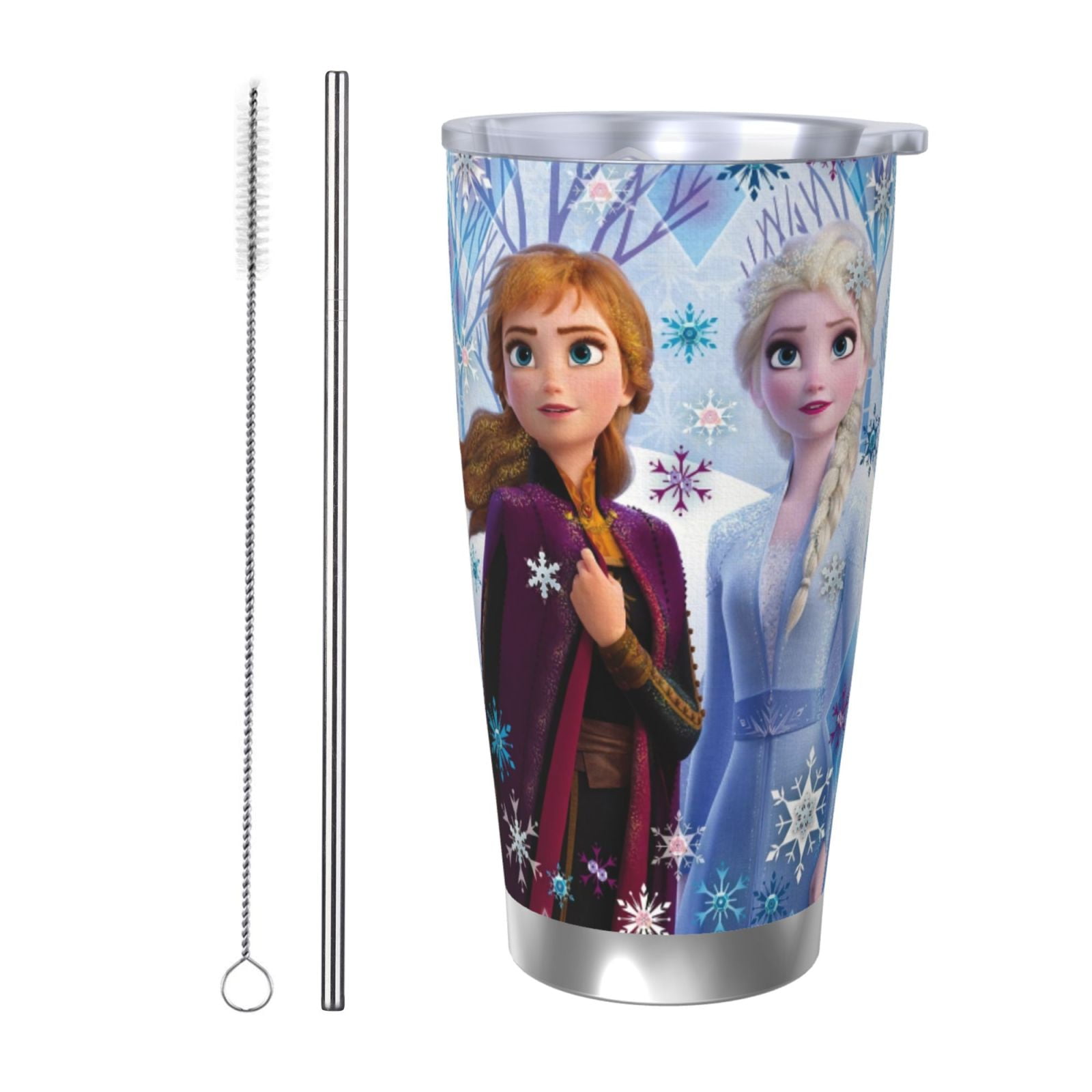 Frozen Queen Anna And Snow Queen Elsa Kids Water Bottle with Straw Lid,Insulated Stainless Steel ...