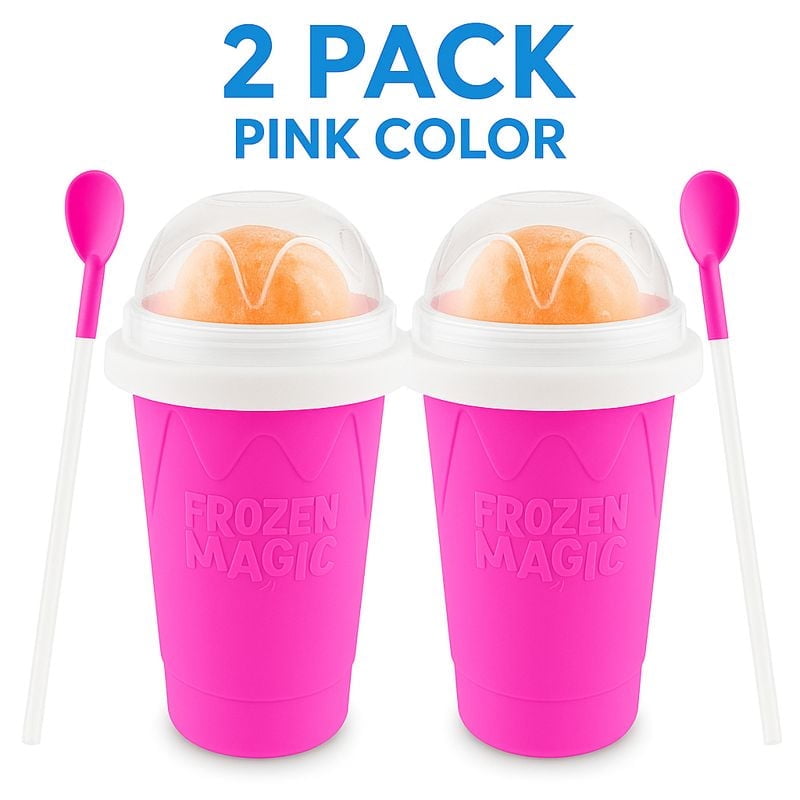 Frozen Slushy Cups for Kids – Pink 2 Pack | Reusable Squeeze Freeze ...