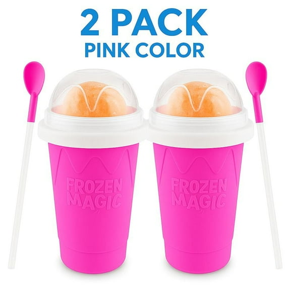 Frozen Slushy Cups for Kids – Pink 2 Pack | Reusable Squeeze Freeze ...