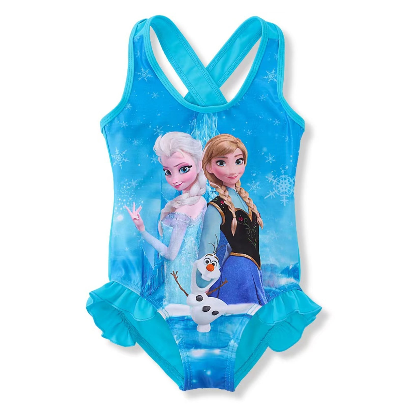 Frozen Swimsuit Elsa Shoulder Ruffle Bathing Suit Cute Cartoon Swim ...
