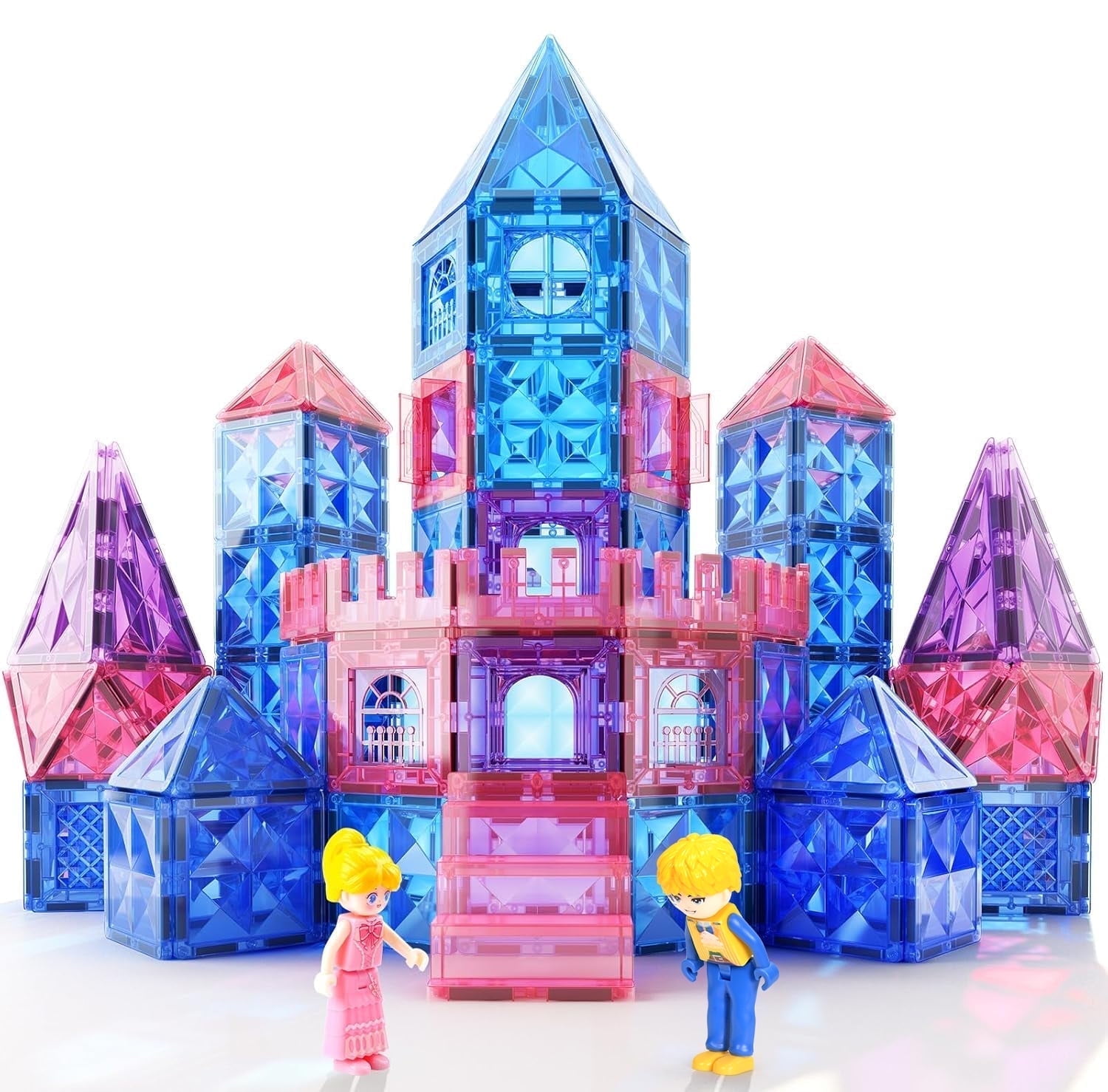 FunMagic Ice Castle Magnetic Tiles - 3D Sparkling Building Blocks, STEM ...
