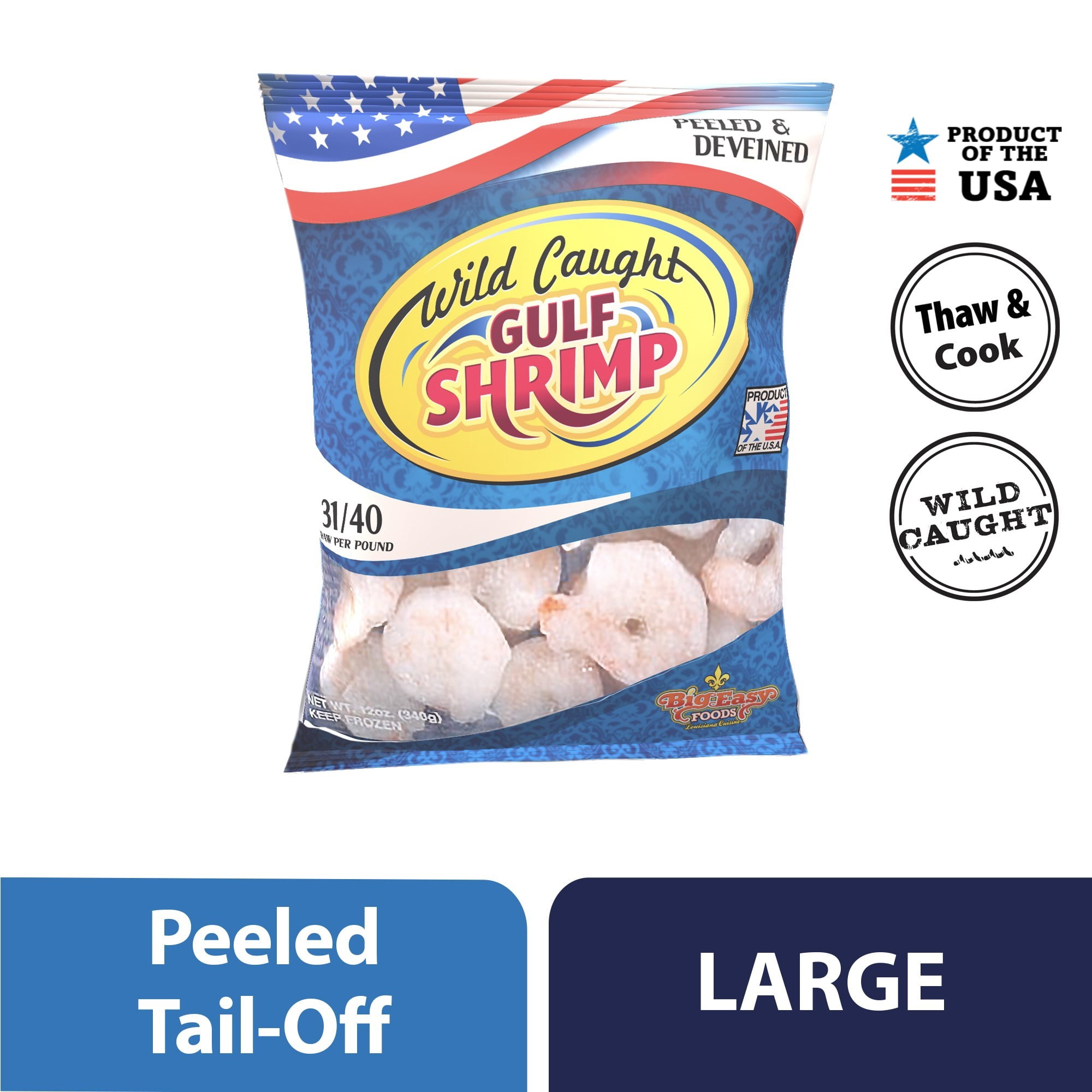 Frozen Wild Gulf Large 31 40ct Raw Shrimp Peeled 16 Oz