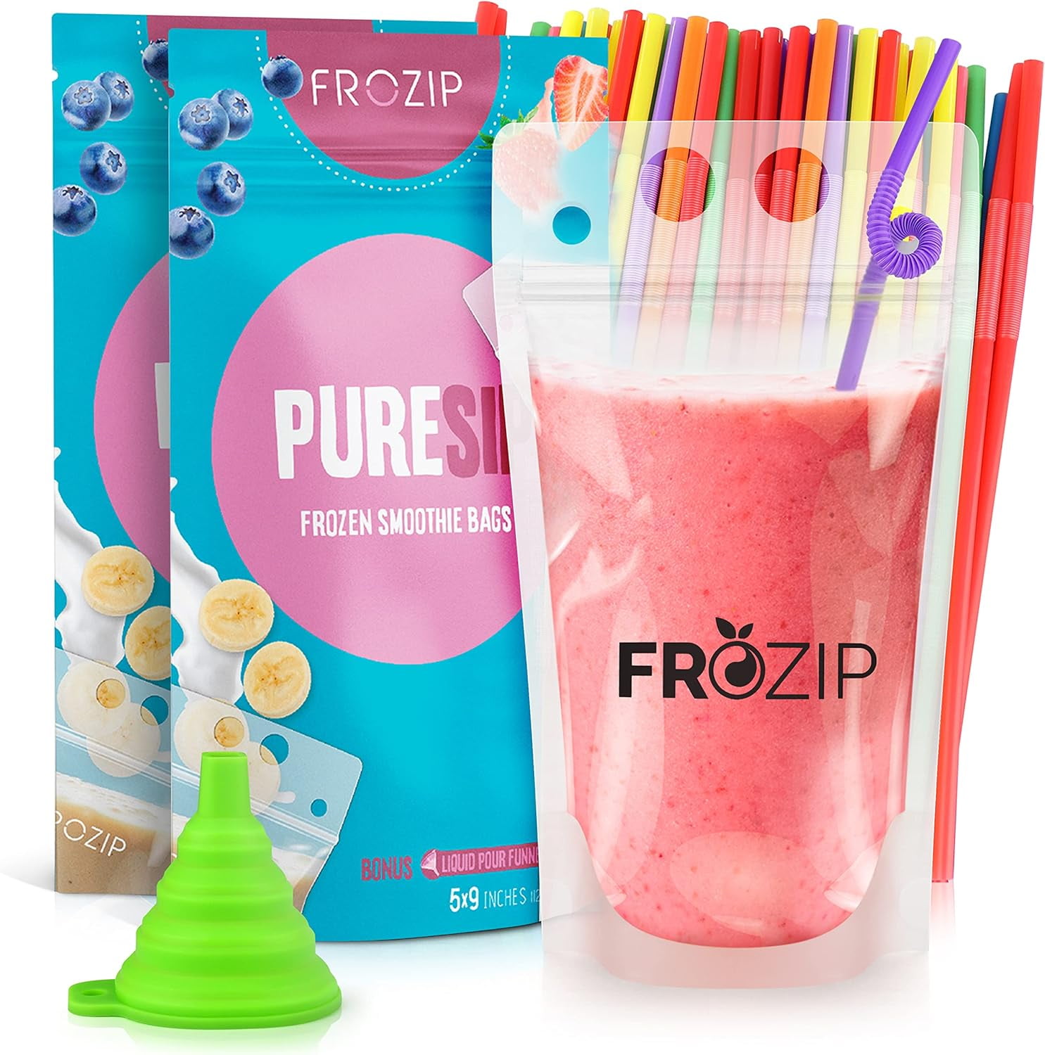 Frozip 100pcs 16oz Drink Pouches for Adults - Drink Pouches with Straws ...