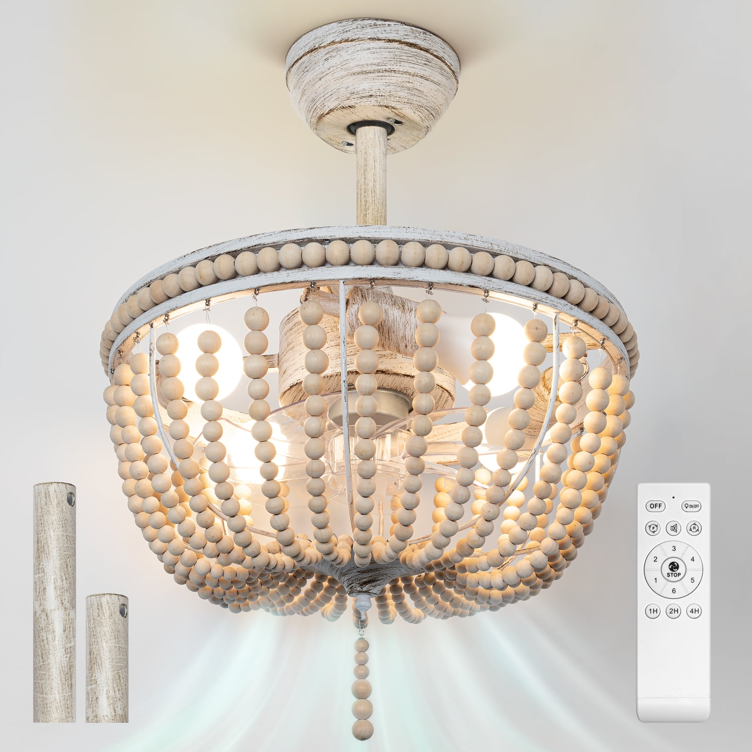 Frstem Boho Wood Beaded Fandelier, 18" 6-speed Pendant Ceiling Fan ...