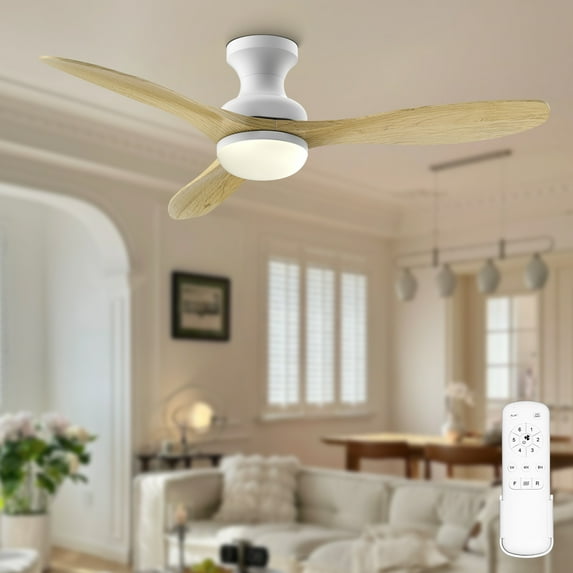 Frstem Leah 52" 3 Solid Wood Blades Ceiling Fan with Light & Remote ...