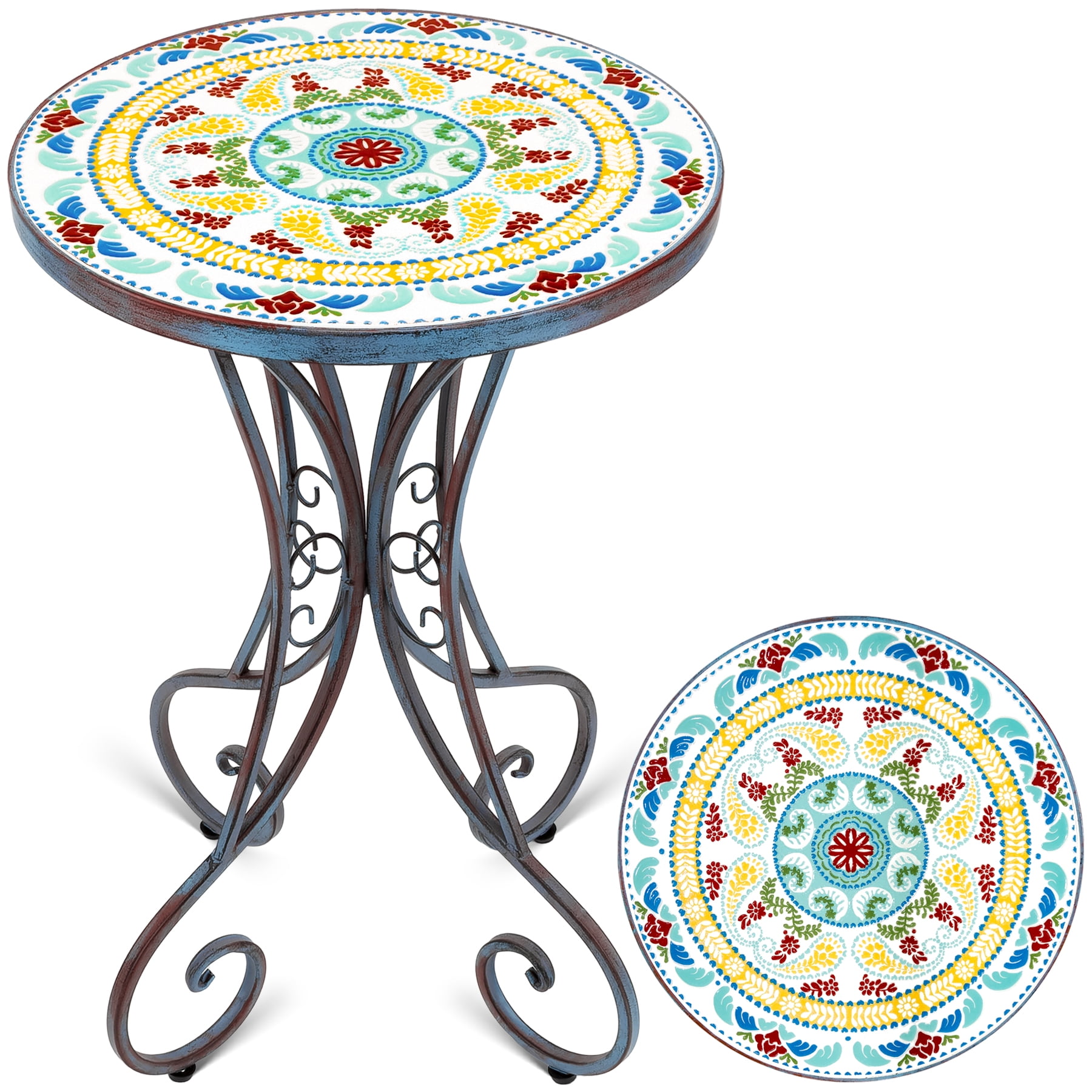Frstem Mosaic Patio Table and Plant Stand, Outdoor Side Table for Patio ...