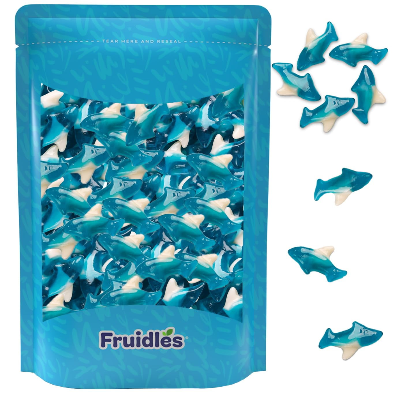 Fruidles Blue Shark Gummi Candy, MDA05 Assorted Fruit Flavors Gummies ...