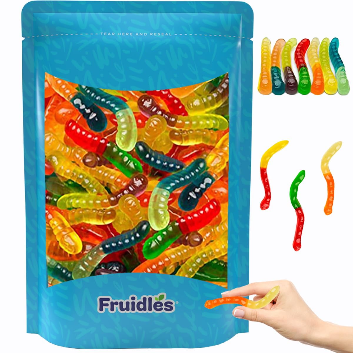Fruidles Large Gummi Worms Candy, Assorted Fruit Flavors Gummies ...