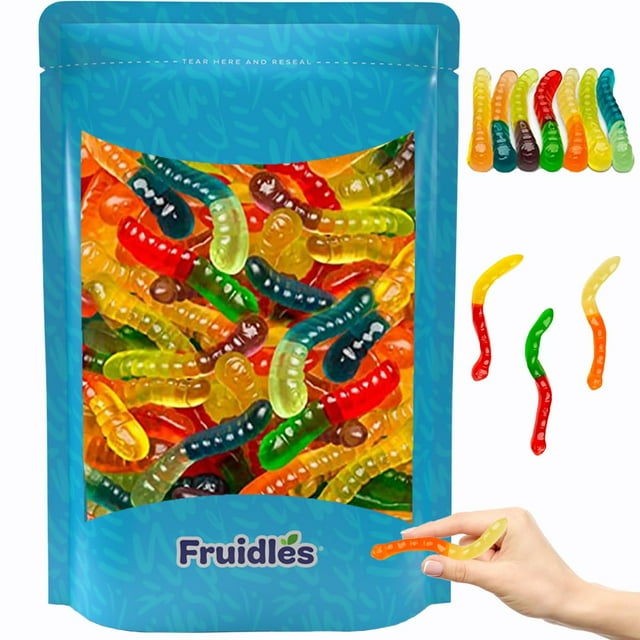 Fruidles Large Gummi Worms Candy, Assorted Fruit Flavors Gummies, Allergy Friendly, Non-GMO, No ...