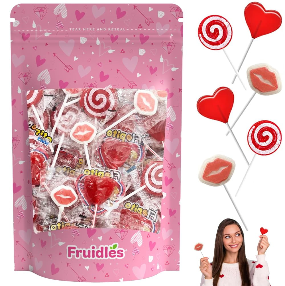 Fruidles Valentine,S Lollipop Party Mix, Hearts, Lips N, Swirls Mixed ...