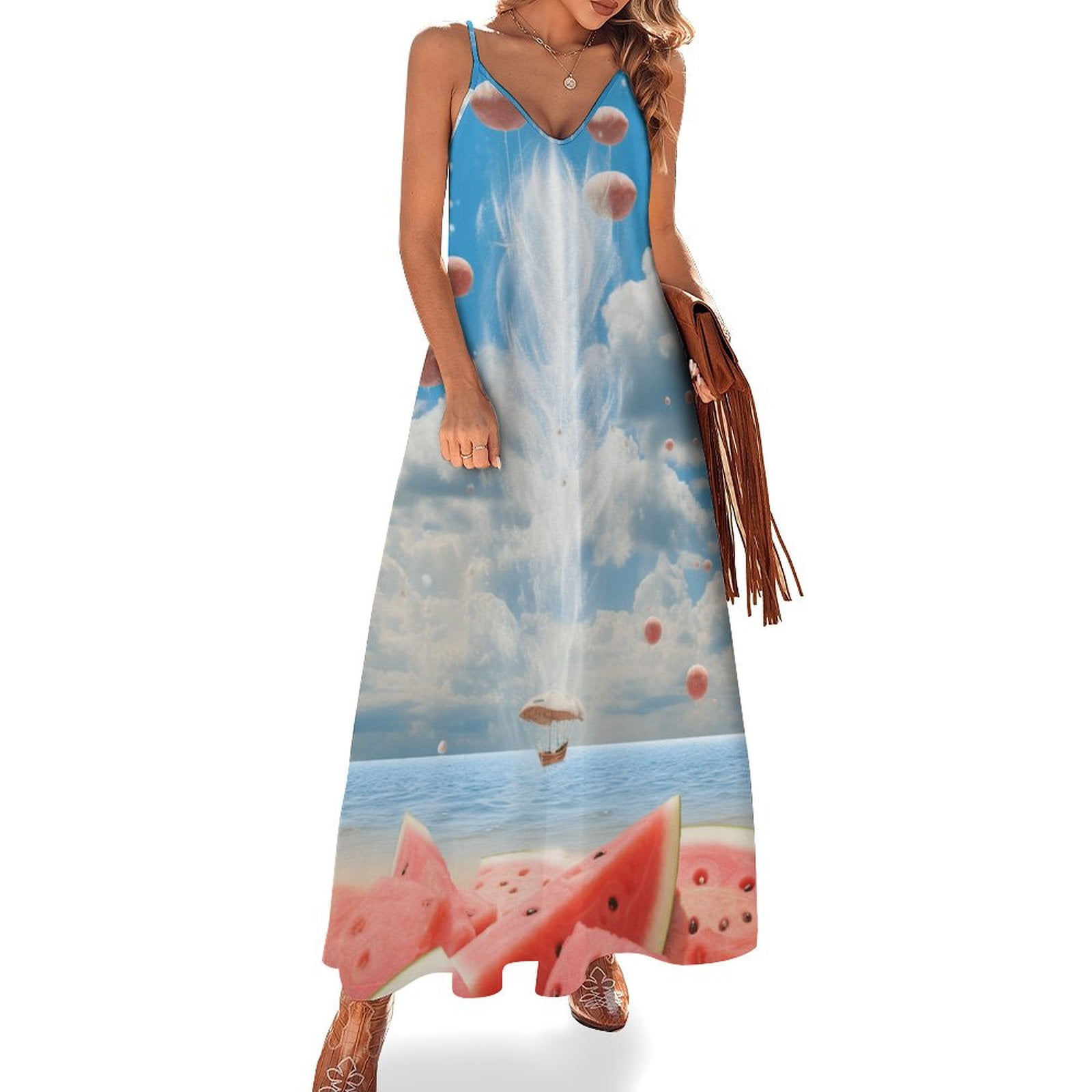 Fruit (124) Dress Party Ladies Skinny Suspender Ankle Long Dress ...