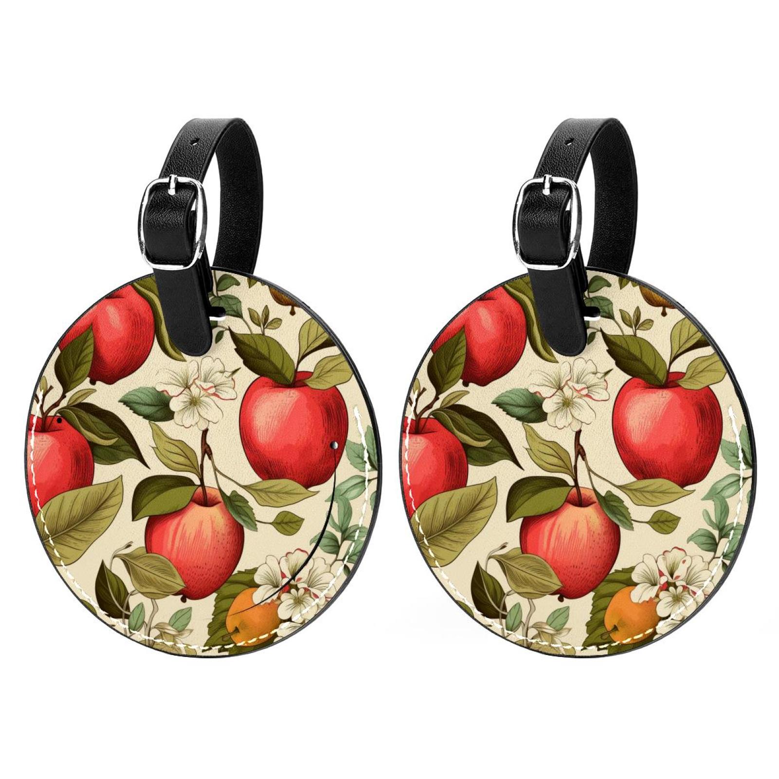 Fruit 2pcs PU Leather Round Bag Tags with Privacy Cover and Name ID Tag ...