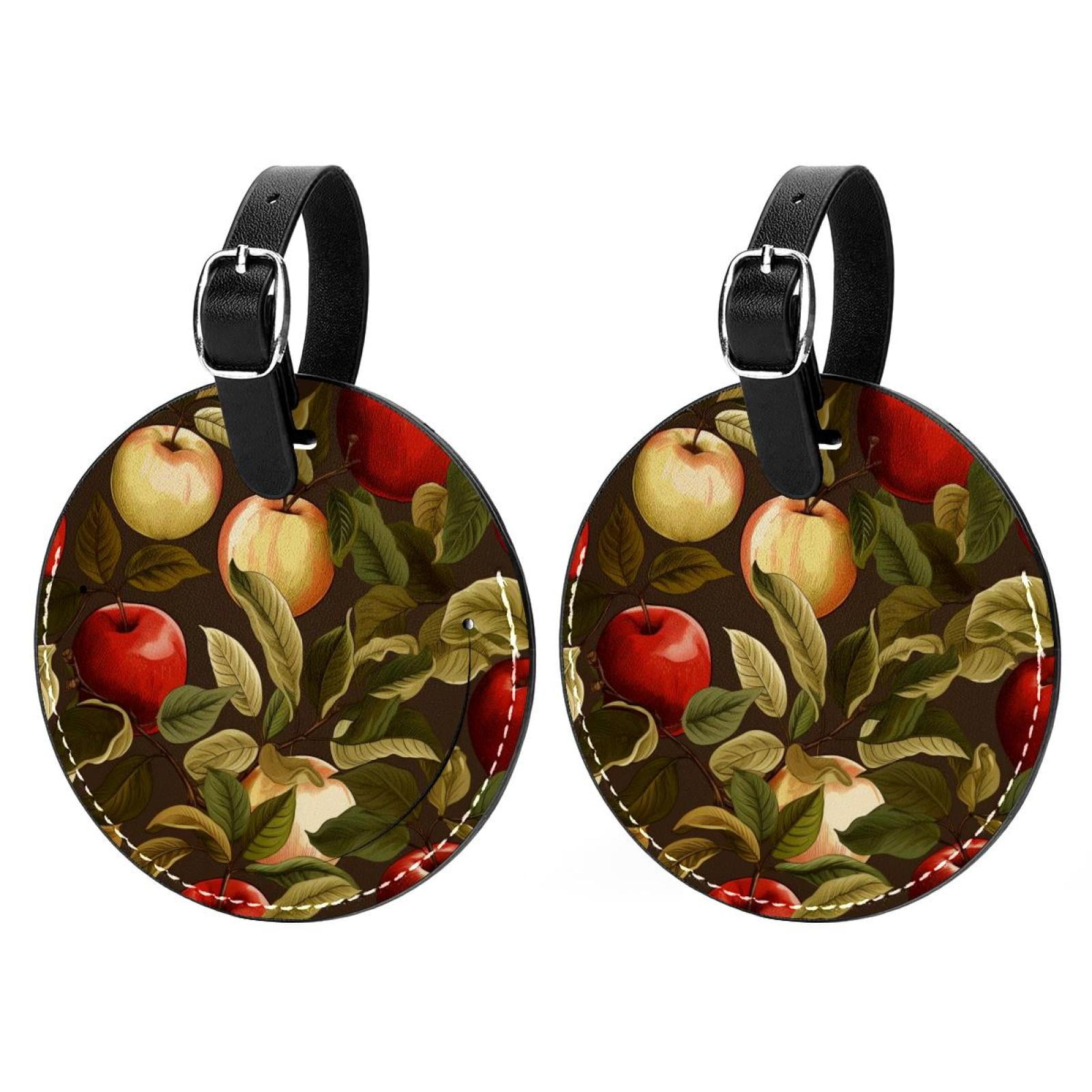 Fruit 2pcs PU Leather Round Bag Tags with Privacy Cover and Name ID Tag ...