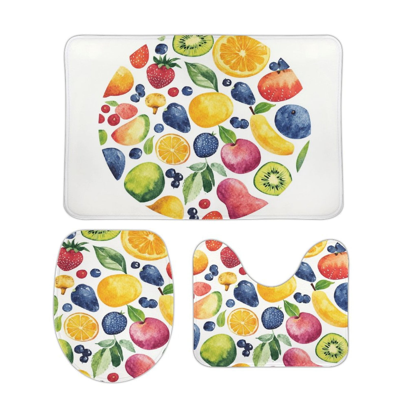 Fruit (9) Bathroom Rugs Set 3 Piece with Non-Slip Bath Rugs Toilet Lid ...
