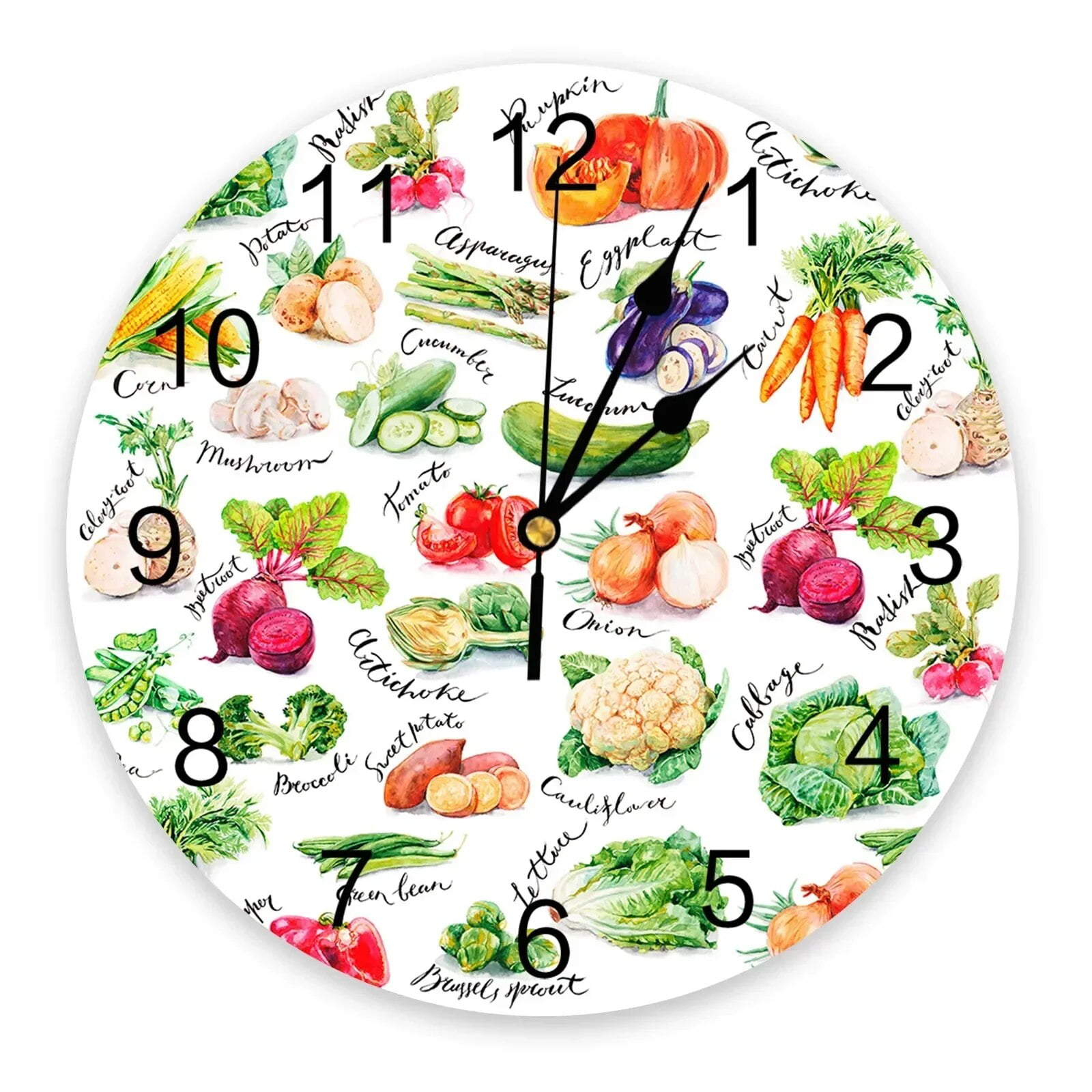 Fruit And Vegetable Design Wall Clocks Silent Home Cafe Office Wall ...