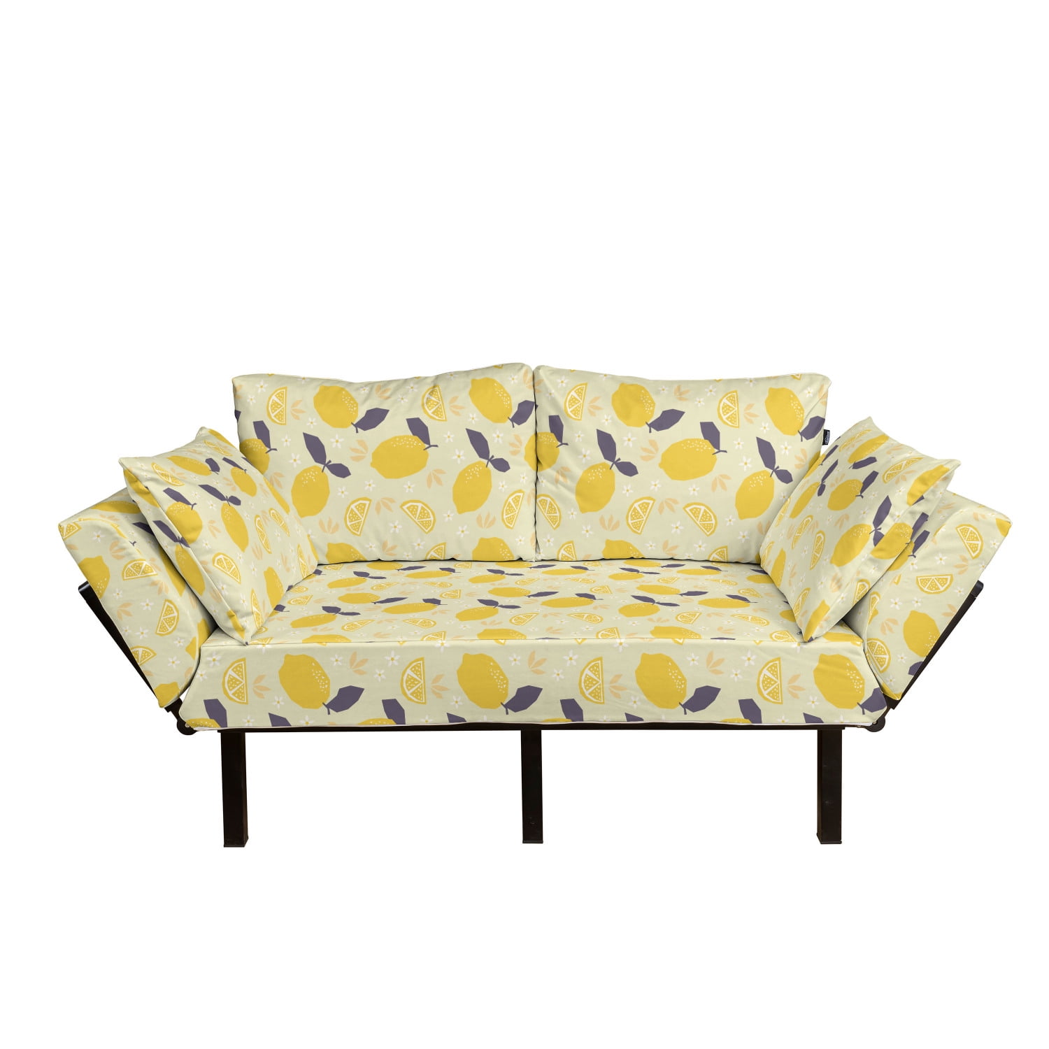 Fruit Art Futon Couch, Lemons and Blossoms Floral Pattern with Whole ...