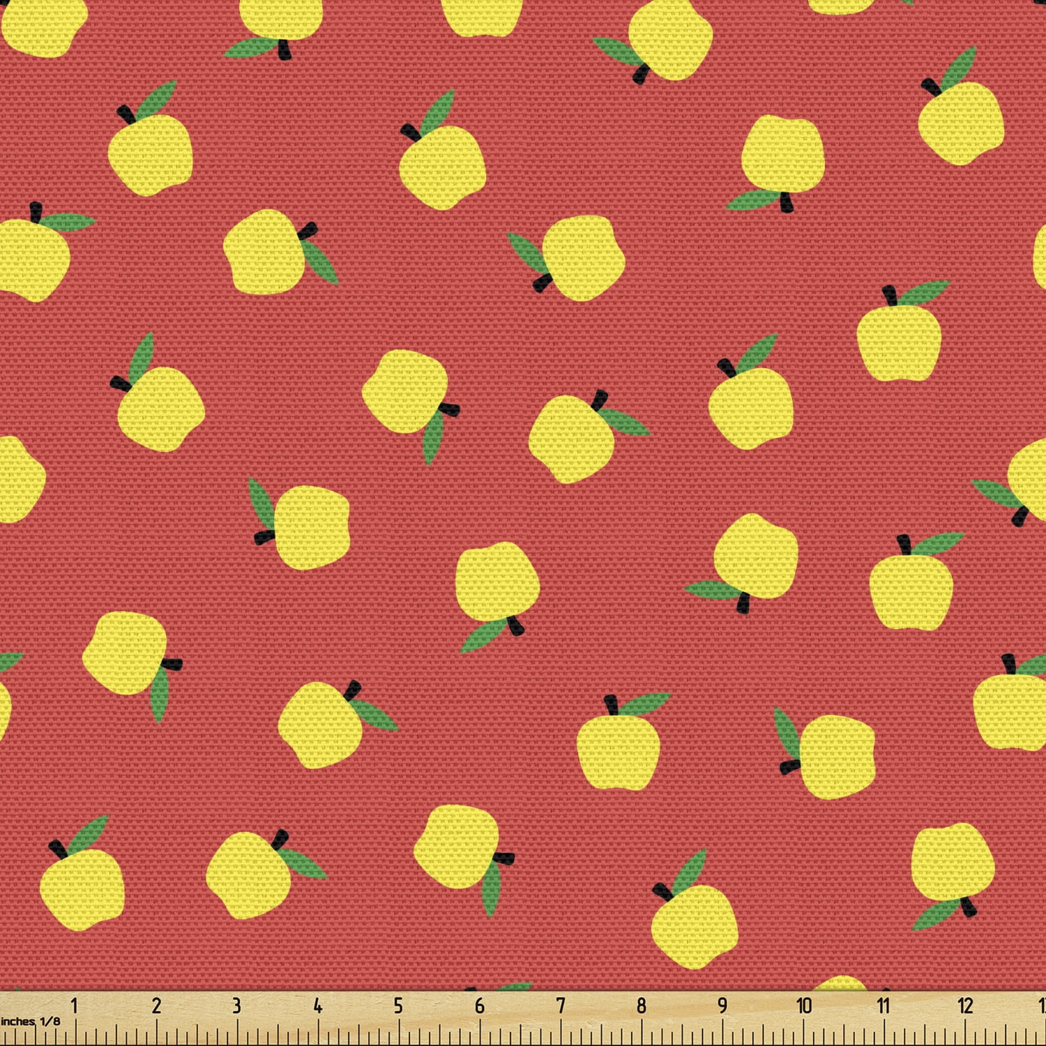 Ambesonne Fruit Art Fabric by the Yard Upholstery, Yellow Apples with ...