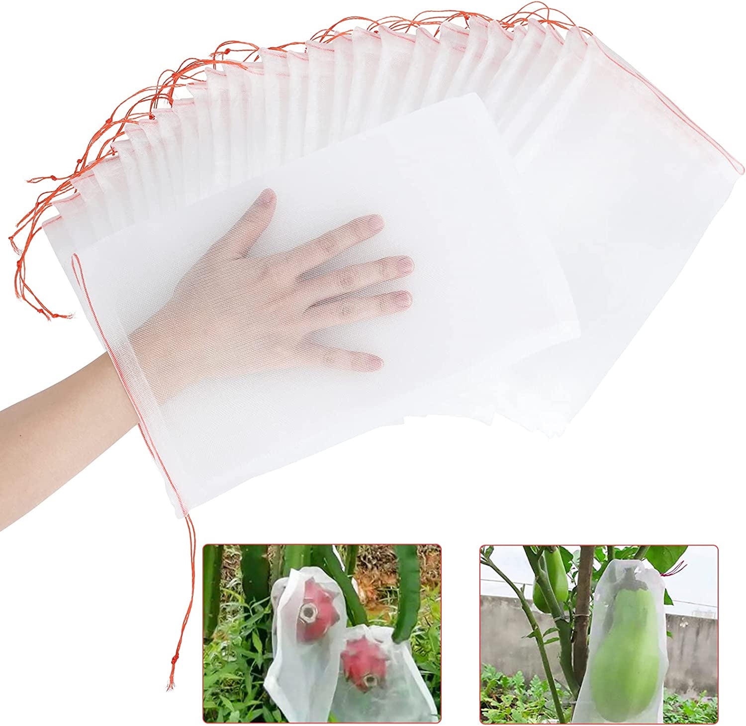 Fruit Bags with Drawstring, 50pcs Fruit Net Bag Against Insects and ...