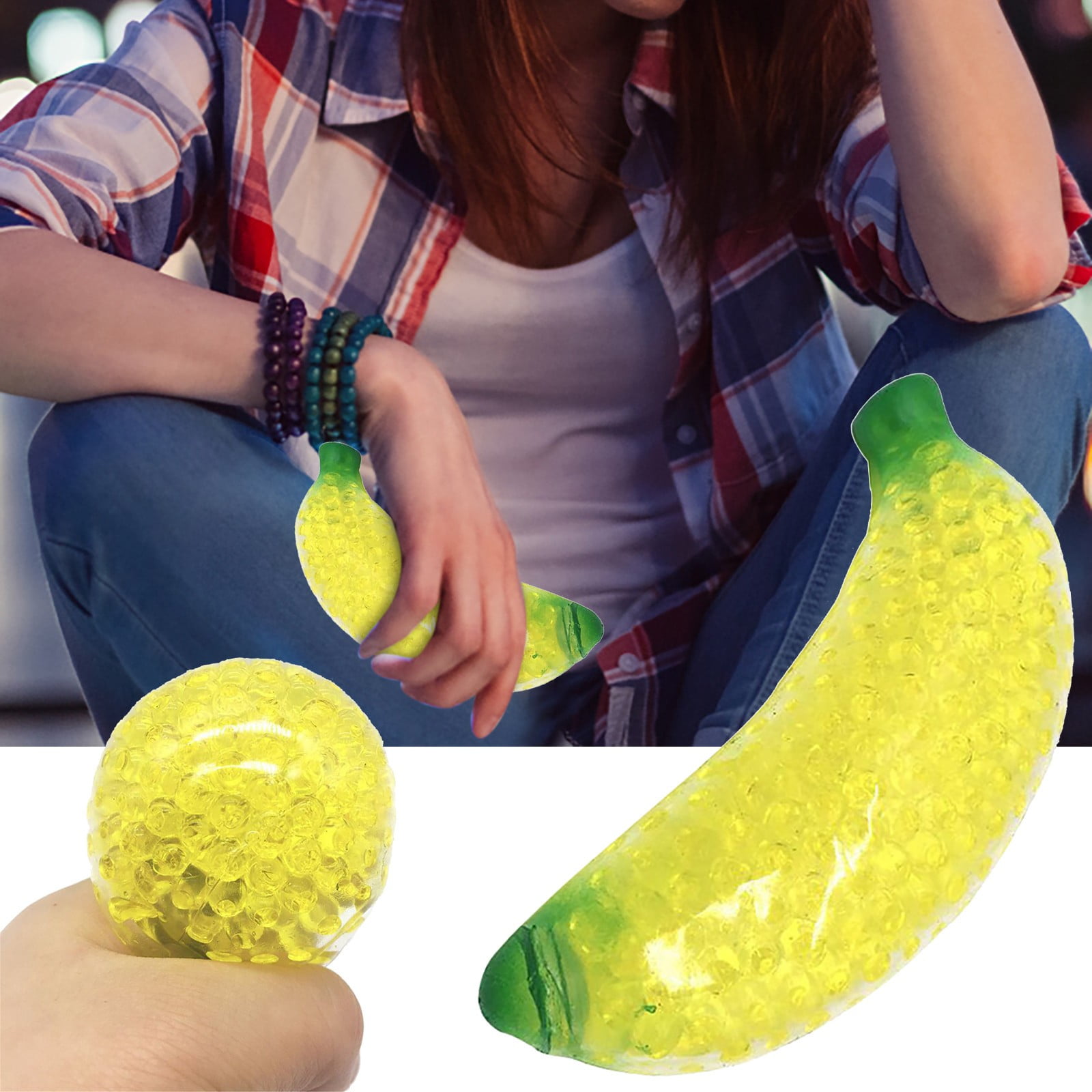 Fruit Banana Colored Beads Pressure Reducing Soft Rubber Beads Large ...