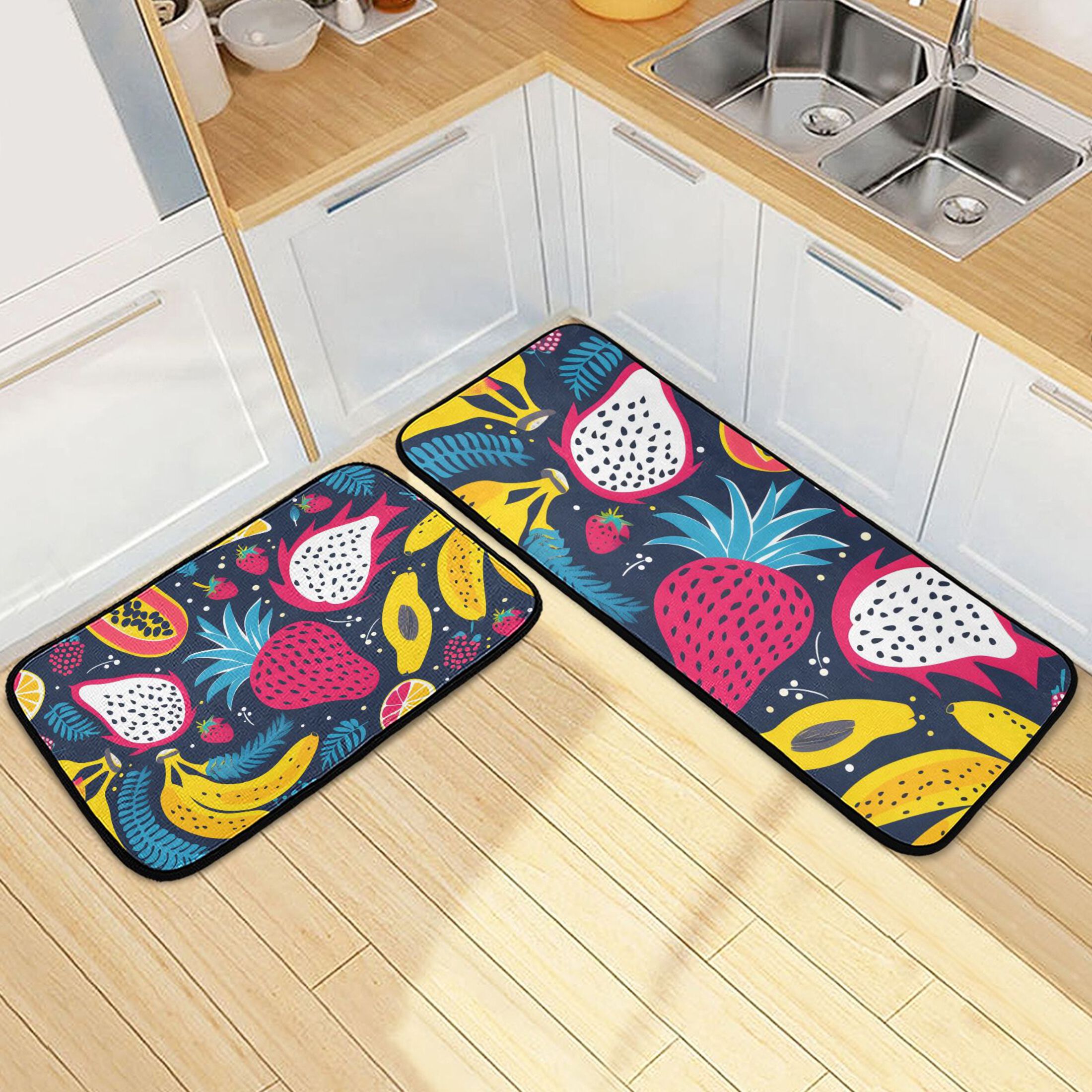 Fruit Banana Kitchen Rugs Set of 2 Non Slip Floor Foam Mat Cushioned ...