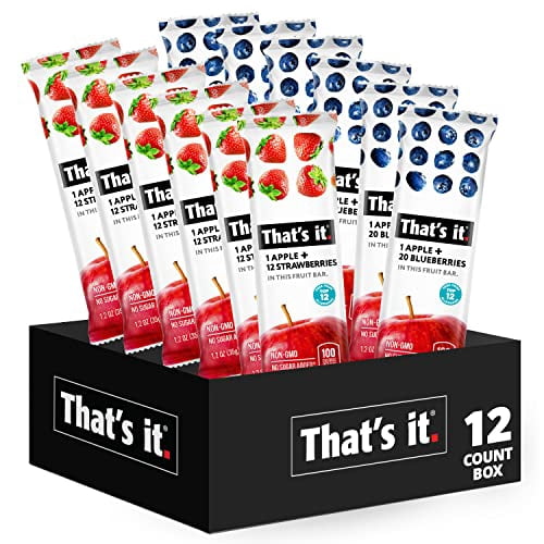 Fruit Bars 12 Variety Pack 100% Natural Real Fruit Bar, High Fiber ...