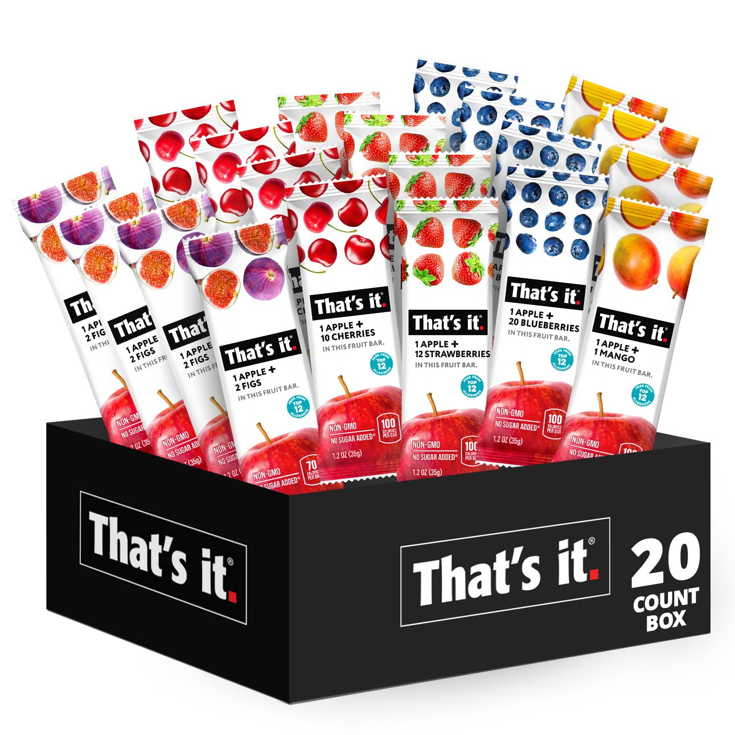 Fruit Bars Snack Gift Box (20 Pack) - 100% Natural, Gluten-Free, Vegan ...