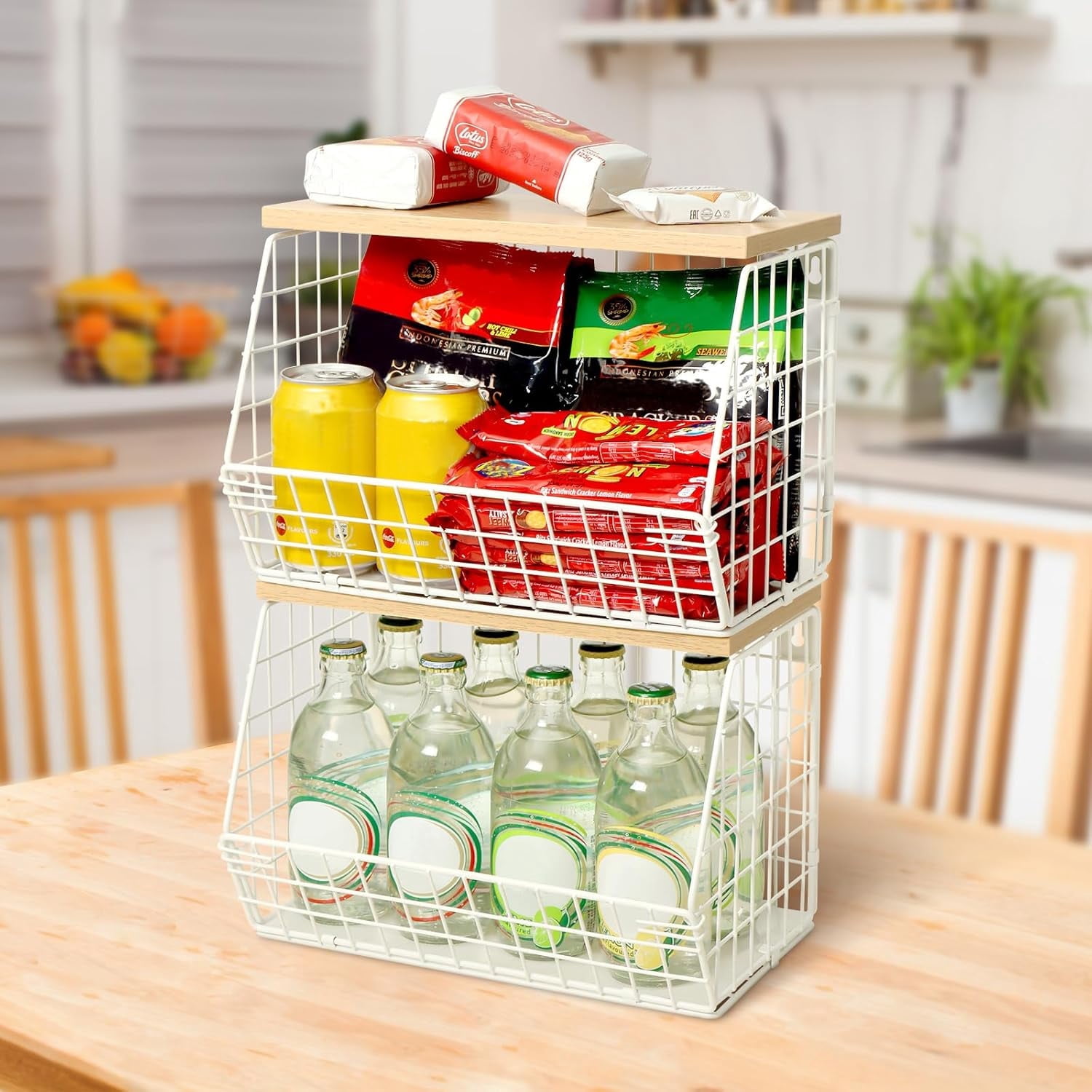 Fruit Basket, 2-Tier Fruit Bowl for Kitchen Counter, Stackable Wall ...