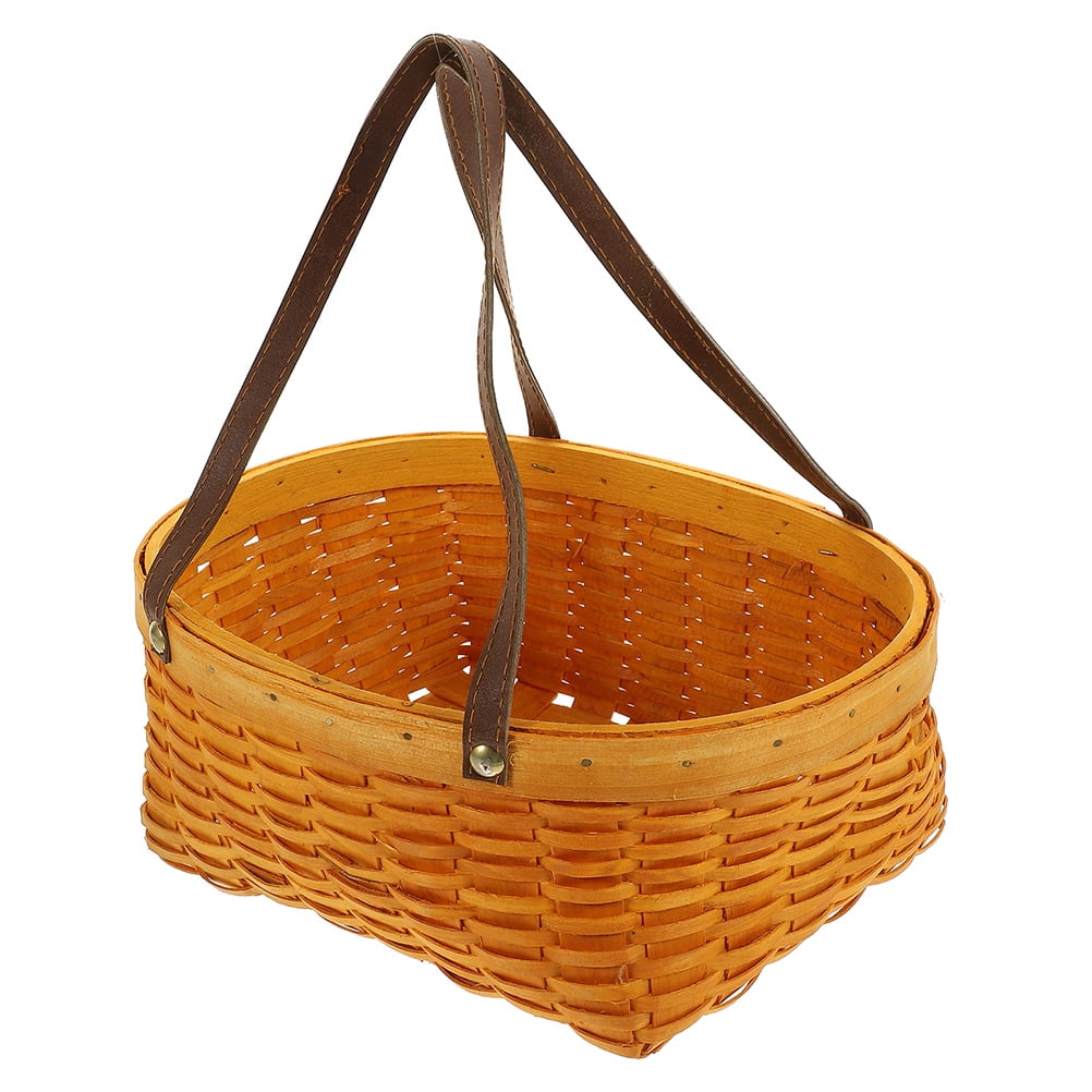 Fruit Basket Bamboo Woven Baskets With Handles Lid Picnic Shopping ...