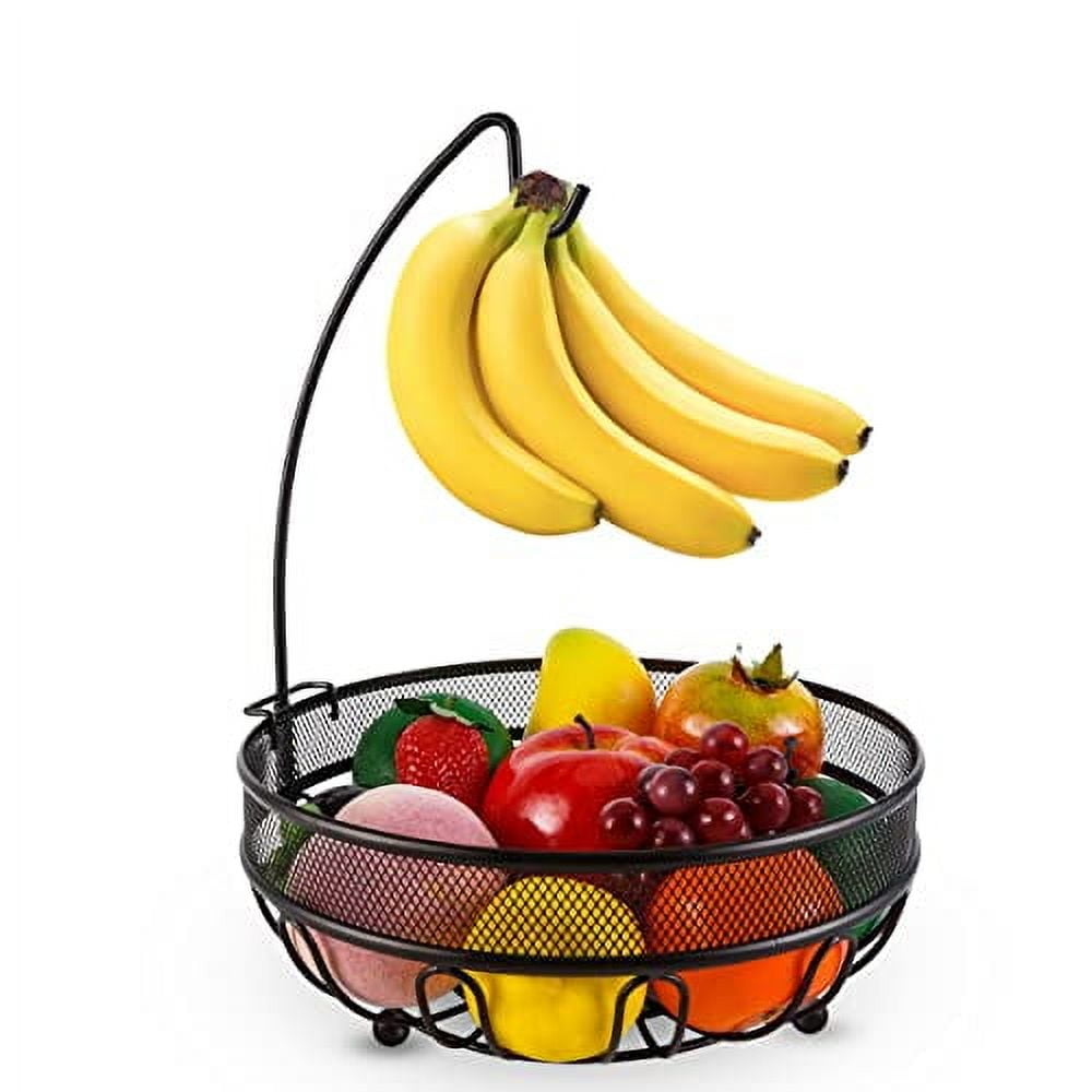 Fruit Basket with Banana Hanger, Tiered Fruit Bowl with Banana Hook ...