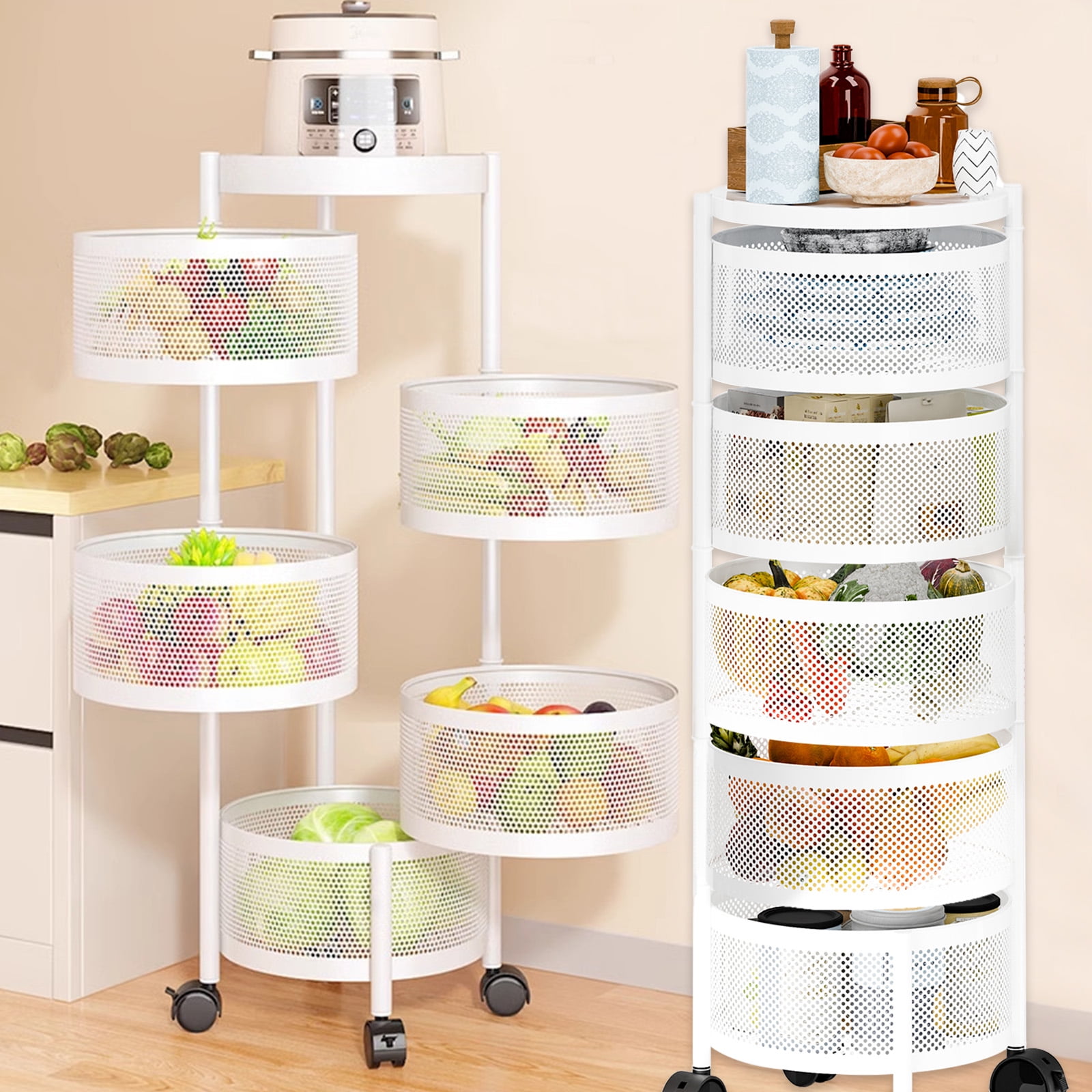 Fruit Basket for Kitchen, 5 Tier Circular Rotating Basket, Removable ...