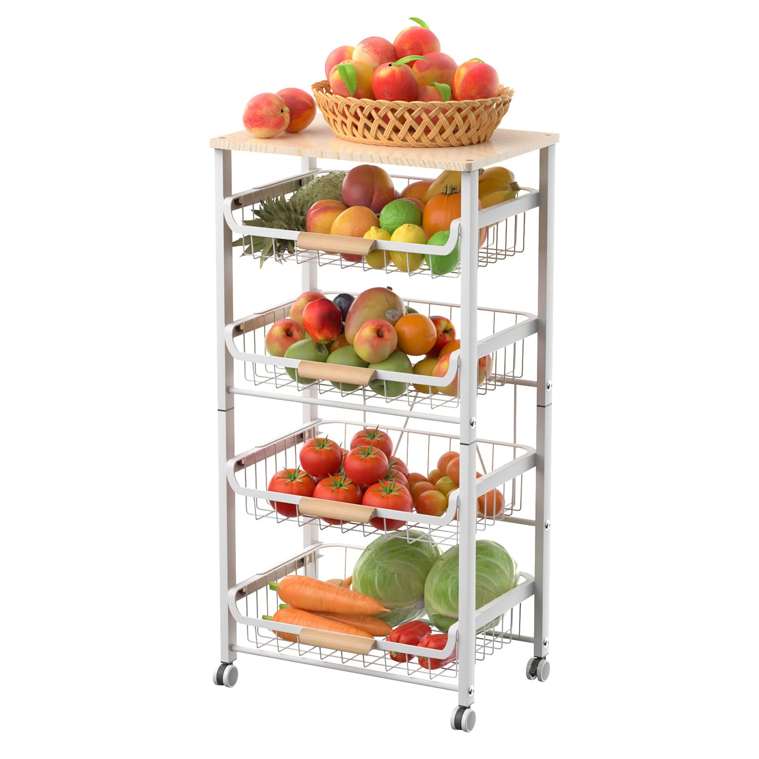 Fruit Basket for Kitchen, 5-Tier Slide Out Storage Baskets Carts ...