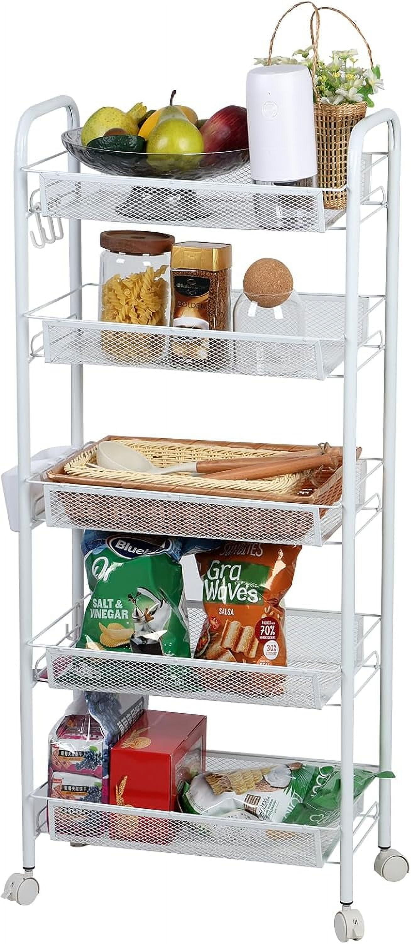 Fruit Basket for Kitchen, 5 Tier Stackable Wire Baskets with Wheels ...