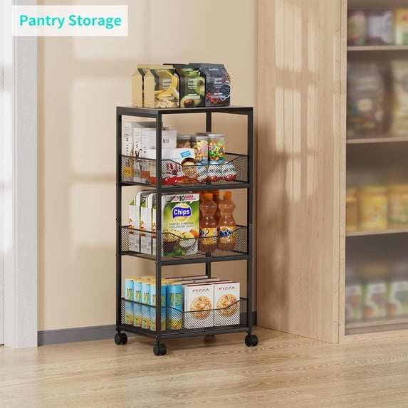 Fruit Basket Kitchen Cart - 4-Tier Rolling Storage Cart with Wheels ...