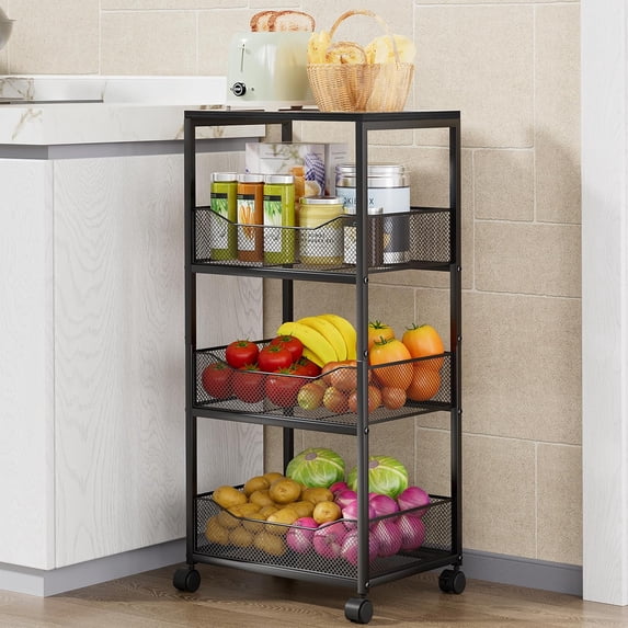 Fruit Basket Kitchen Cart - 4-Tier Rolling Storage Cart with Wheels ...