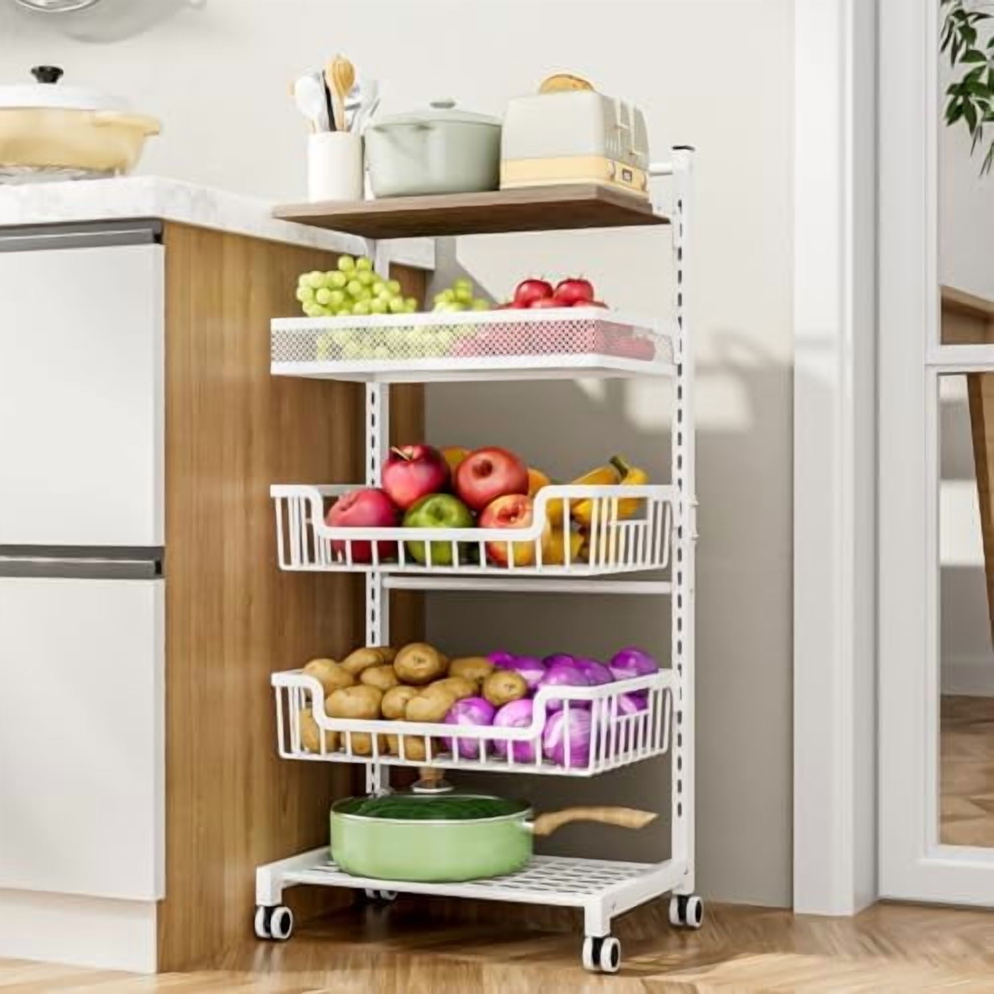 Fruit Basket Kitchen Cart - 5 Tier Adjustable Vegetable Storage Rack ...