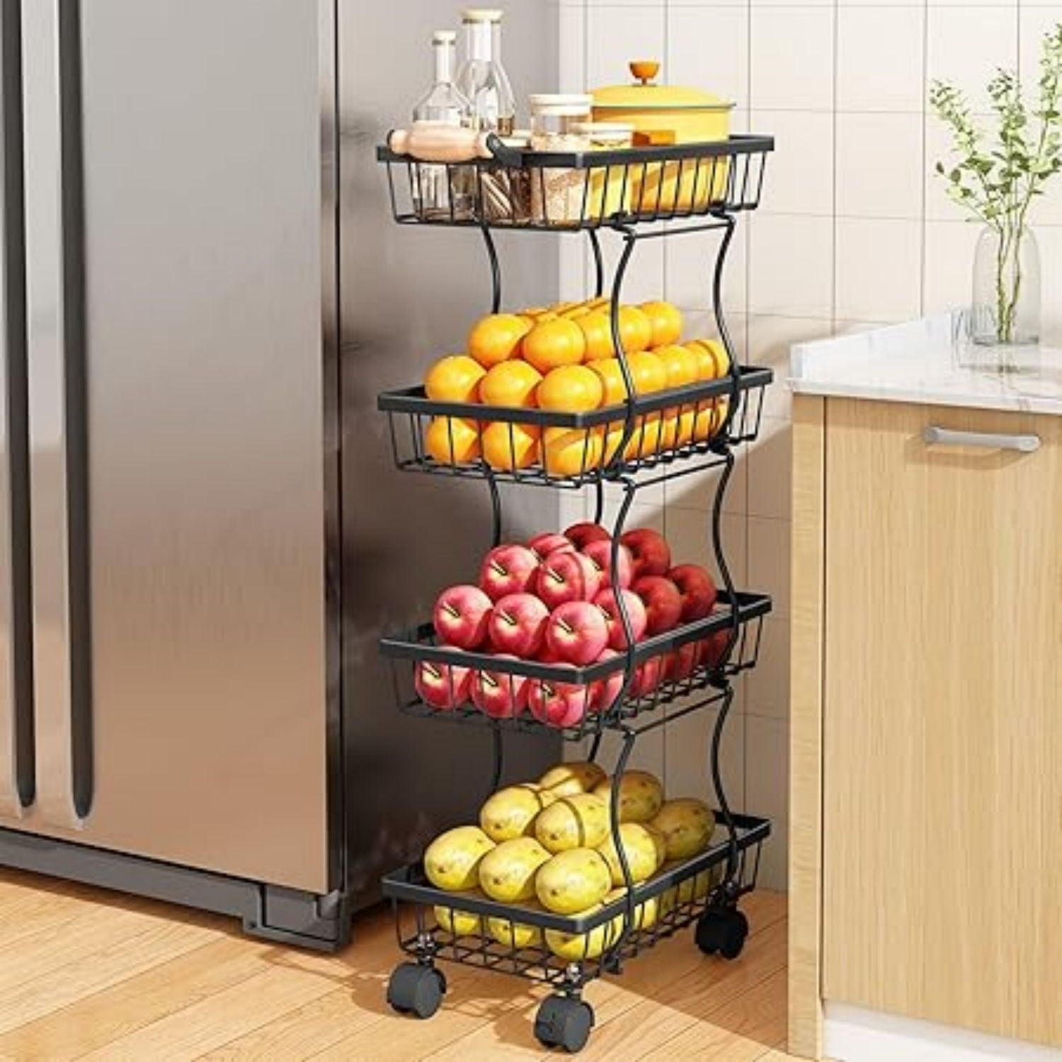 Fruit Basket Kitchen Pantry Organizers and Storage - 4 Tier Stackable ...