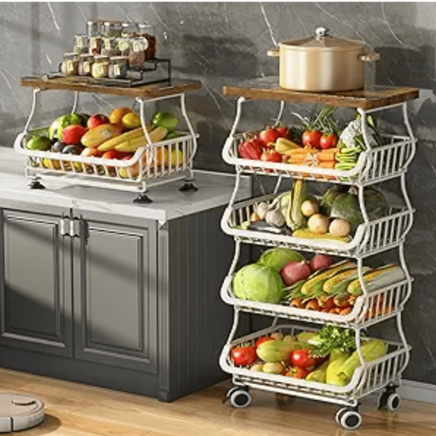 Fruit Basket for Kitchen with Wood Top 5 Tier, Stackable Fruit and ...