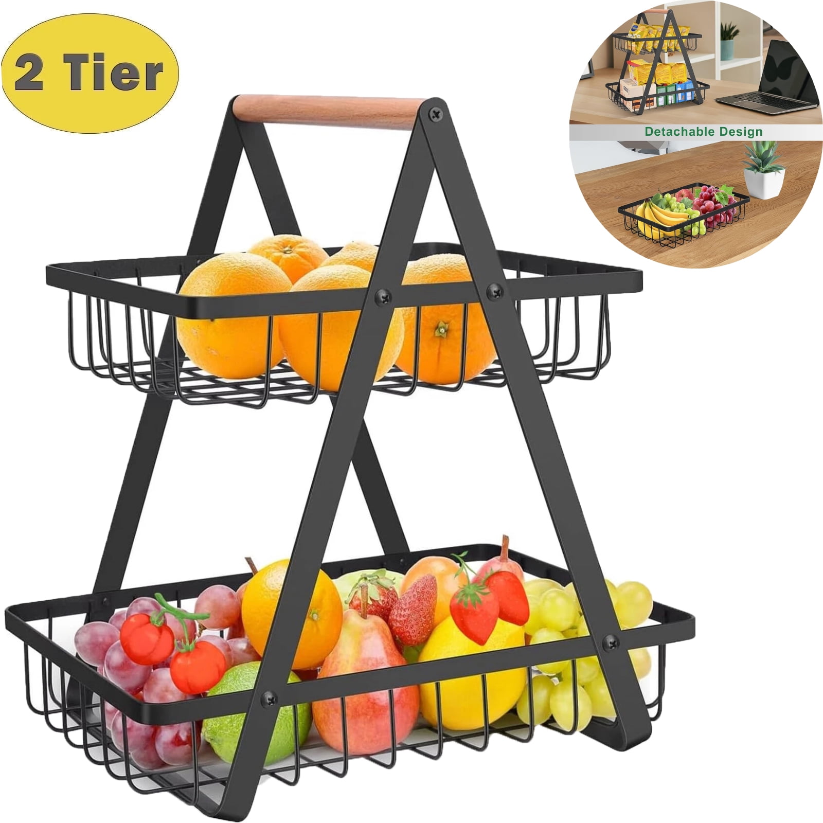 Fruit Basket Organizer, 2 Tier Countertop Kitchen Snack and Vegetable ...