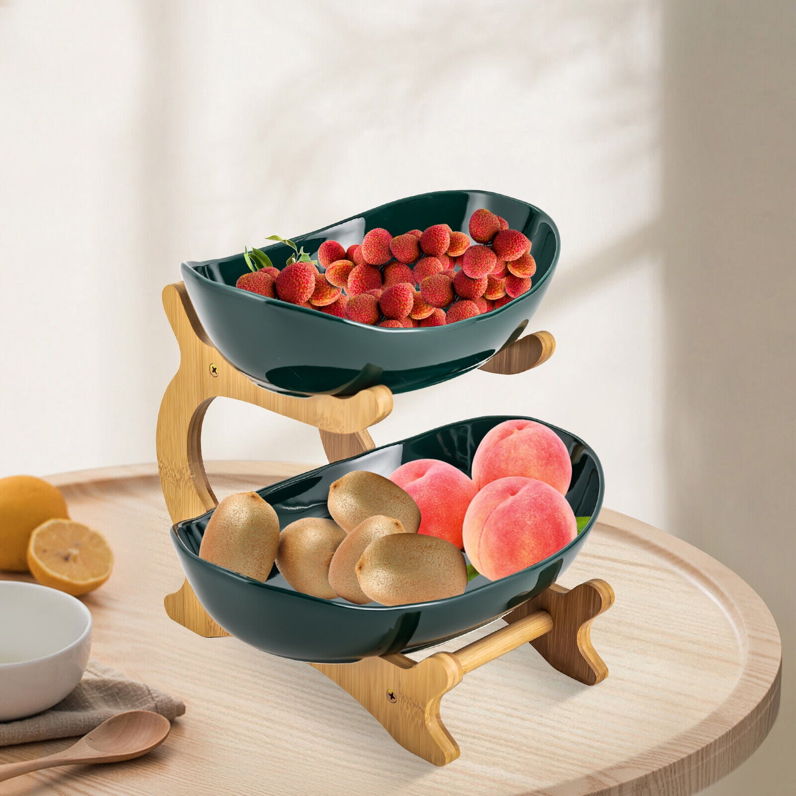 Fruit Basket Shelf Kitchen Countertop Vegetable Fruits Bowl Bamboo Rack ...