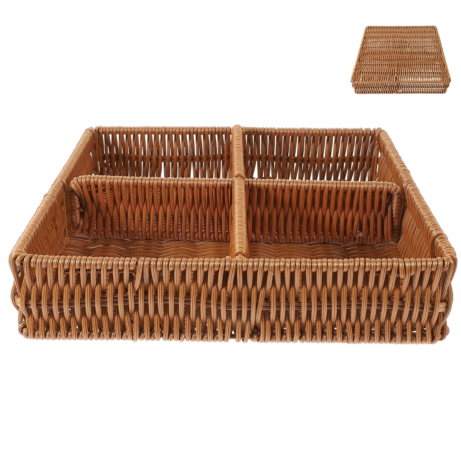 Fruit Basket Storage Baskets Wicker Woven Divided Holder Manual Rack Pp ...