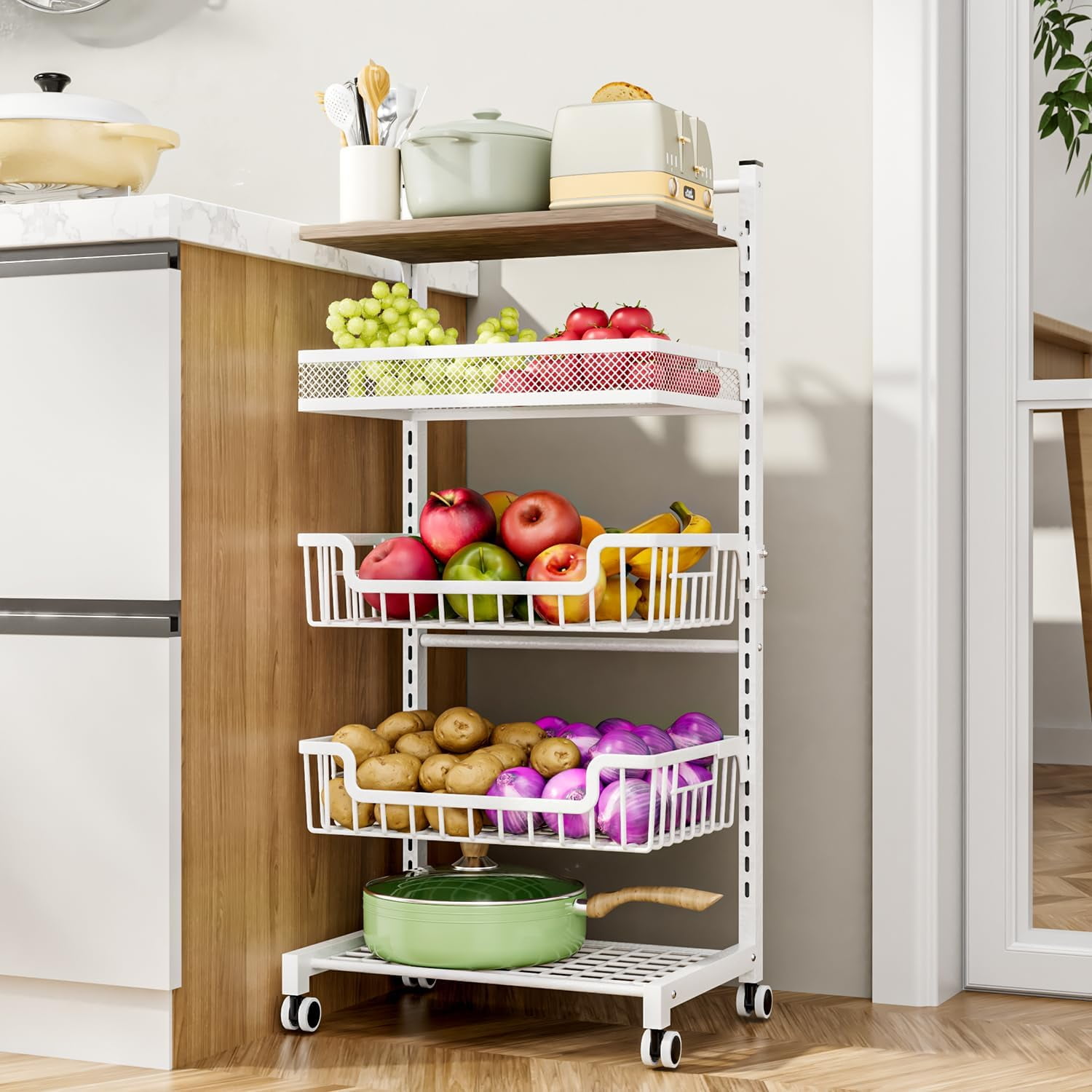 Fruit Basket Vegetable Basket - 5 Tier Adjustable Kitchen Storage Cart ...